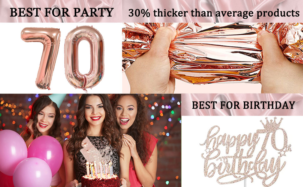 Amazon.com: Trgowaul 70th Birthday Decorations Party Set for Women, Rose Gold 70 Birthday Banner ...