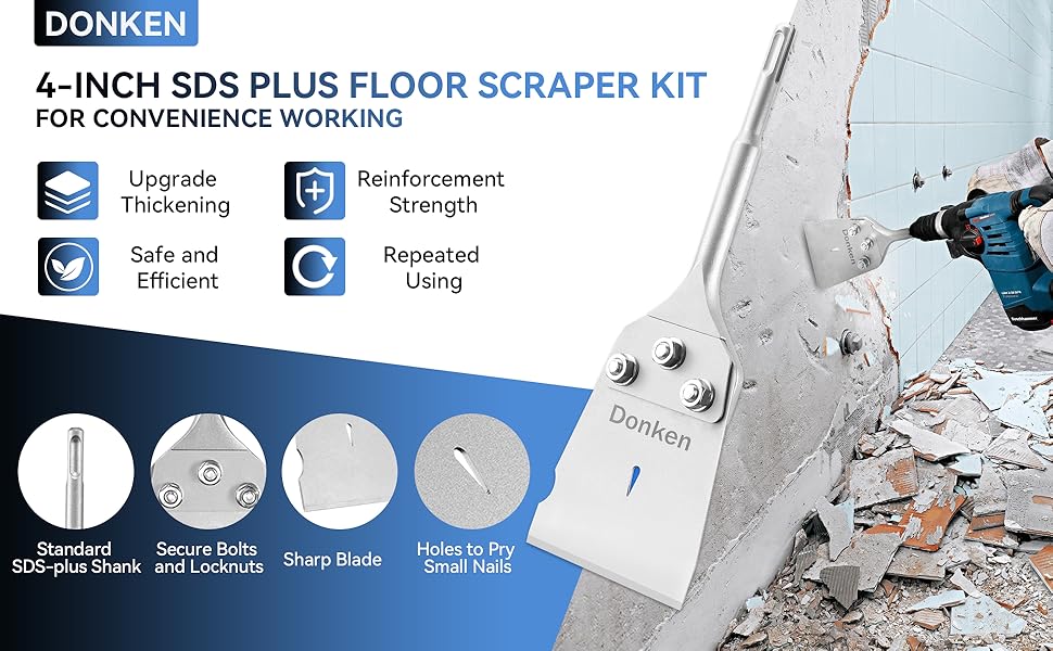 SDS Plus Floor Scraper Kit, 4 Inch Floor Tile Removal Tool SDS Plus ...