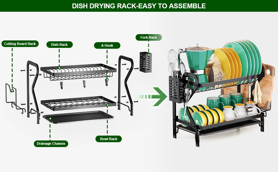 Amazon.com - GAOKASE Dish Drying Rack with Drainboard, 2-Tier Black Dish Racks for Kitchen ...