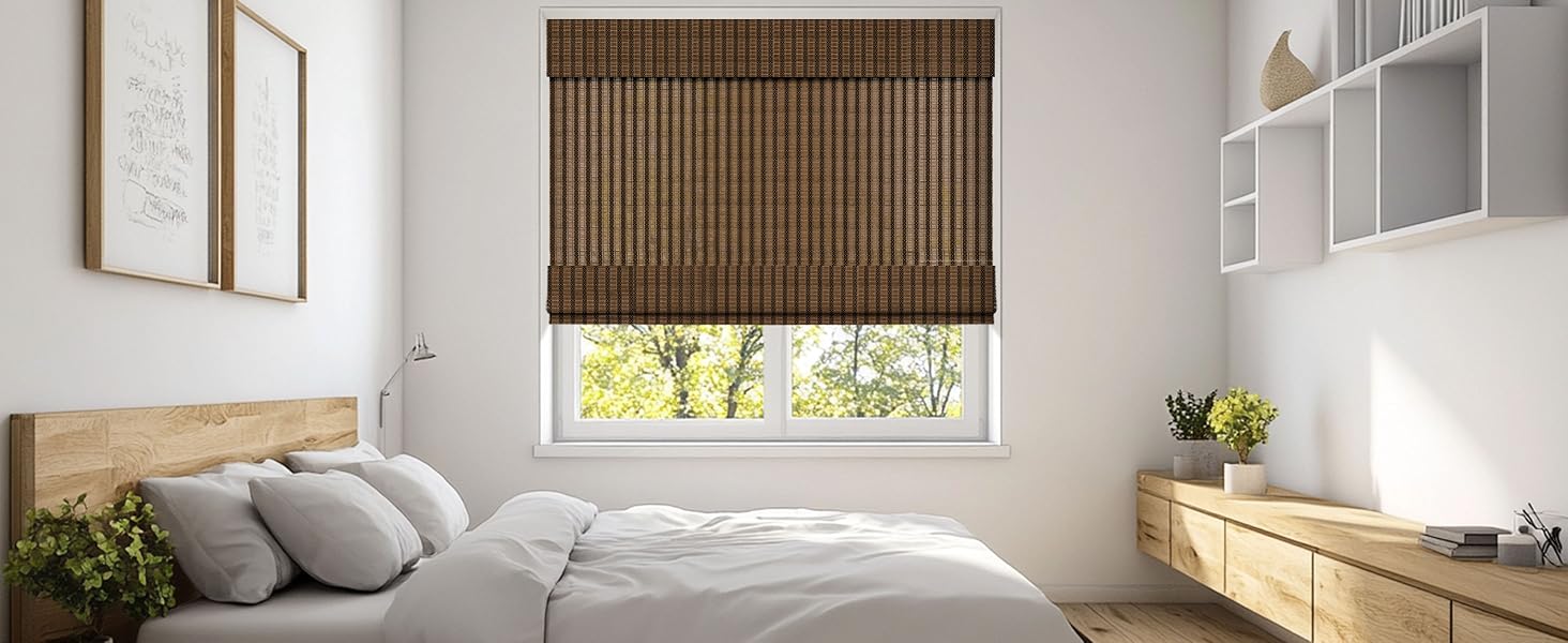 SEEUNANA Bamboo Roman Shades with Valance, Sheer Cordless Blinds for ...