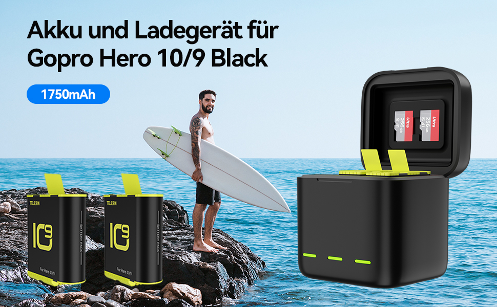 TELESIN Hero 11/10/9 Akku und Dreifach-Ladegerät Ladekoffer für GoPro Hero 11 Hero 10 Hero 9 ...