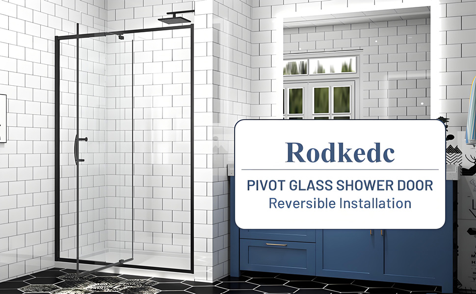Rodkedc 56-60" W x 71" H Pivot Glass Shower Door,1/4"(6mm) Thick Clear SGCC Tempered Shower ...