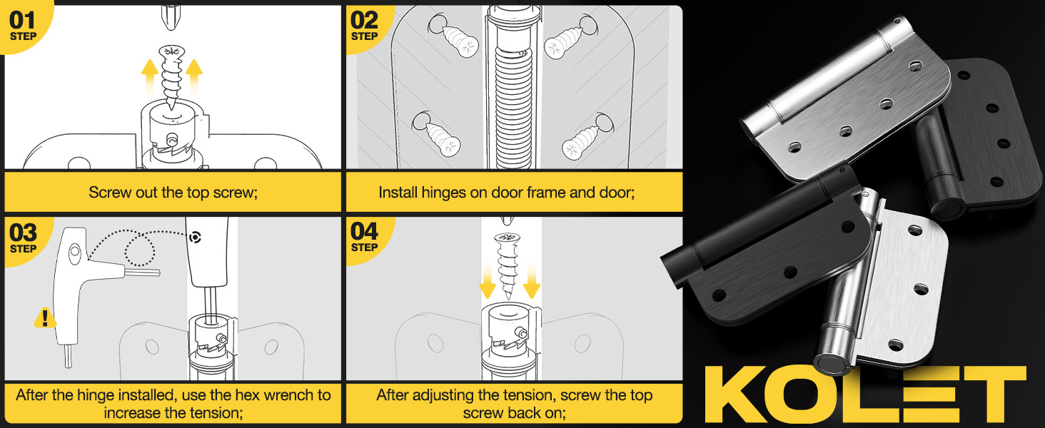 KOLET Self Closing Door Hinges, 3.5 x 3.5 Inches Door Hinges with Auto Close, 5/8" Radius ...