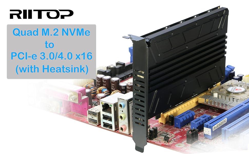 Quad NVMe PCIe Adapter, RIITOP 4-Port NVMe auf PCI-e Express 4.0/3.0 x16 Erweiterte Controller ...