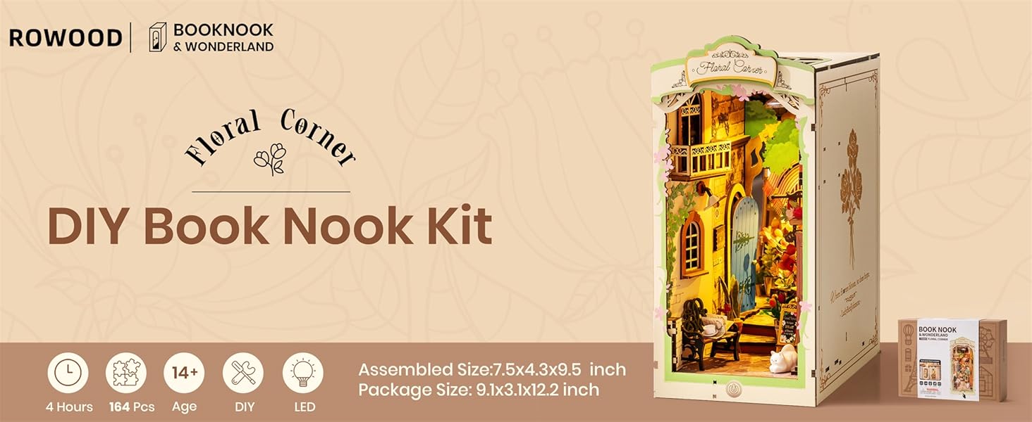 Amazon.com: rowood Book Nook,Booknook DIY Kit with Dust Cover,3D Wooden Puzzle Decorative ...