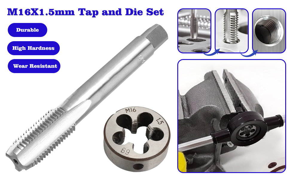 M16 x 1.5 Metric Thread Tap and Die Set, M16 x 1.5mm High-Speed Steel Machine Tap and Die Set ...