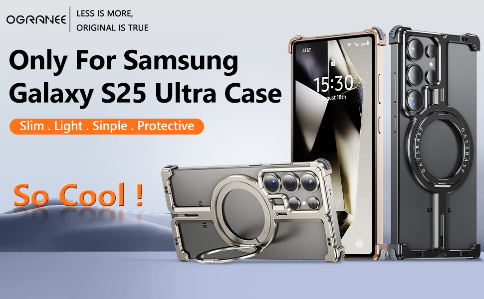 Amazon.com: OGRANEE Metal Frameless Case for Samsung Galaxy S25 Ultra with Magnetic Kickstand ...