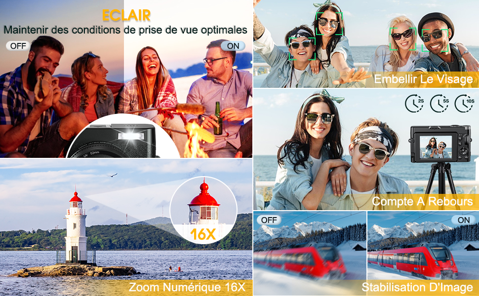 Appareil Photo Numérique 4K 48MP Appareil Photo Compact 32G Carte 180° Flip-Écran Autofocus ...