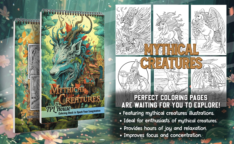 Amazon.com: TPLHOUSE Mythical Creatures Coloring Book for Adults, Premium Cover, Spiral Bound ...