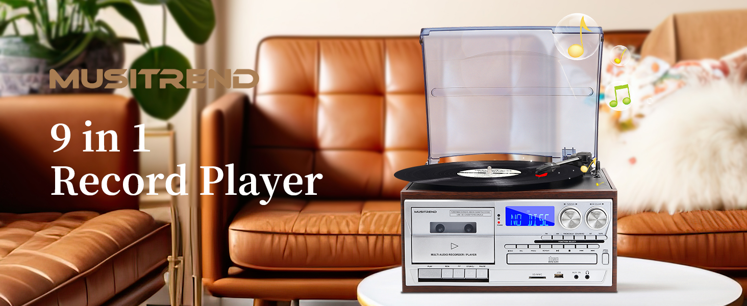 Amazon.com: MUSITREND Record Player 9 in 1 3 Speed Bluetooth Vintage ...