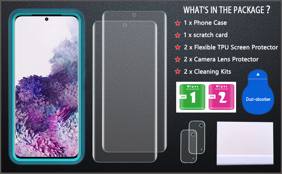 Amazon.com: YKHJKLEC for Samsung Galaxy S20 Case, with 2Pcs [Self Healing Flexible TPU Screen ...