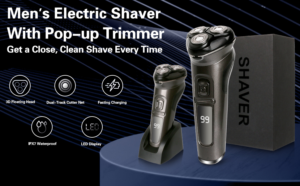 Electric Razor for Men 3D Rotary Shaver with Pop-Up Trimmer, Wet and ...