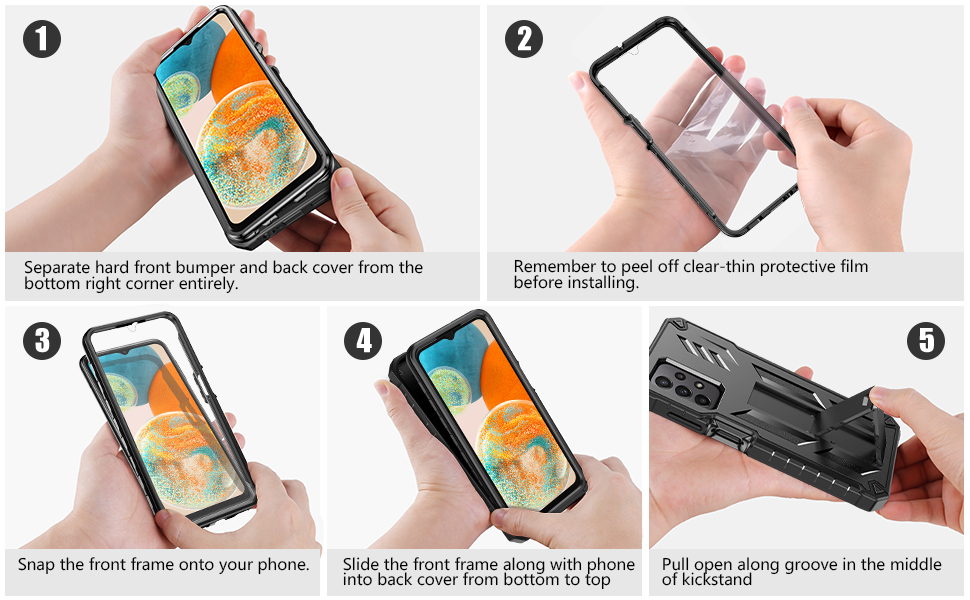 punbor Case for Samsung Galaxy A23 5G: Military Grade Shockproof 360 Protection with Kickstand ...