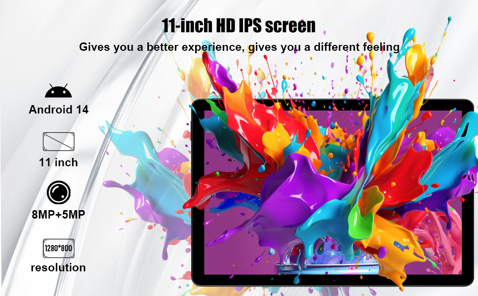ZIBATIS 11 Inch Tablet Android 14, 10GB RAM 128GB ROM 1TB TF, Octa-Core 2.0GHz Processor, 5G+2 ...