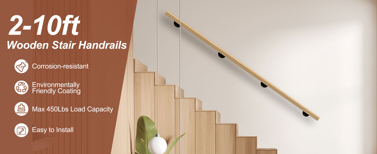 3FT Wooden Stair Handrails,Hand Railings for Stairs Indoor Outdoor Wall ...