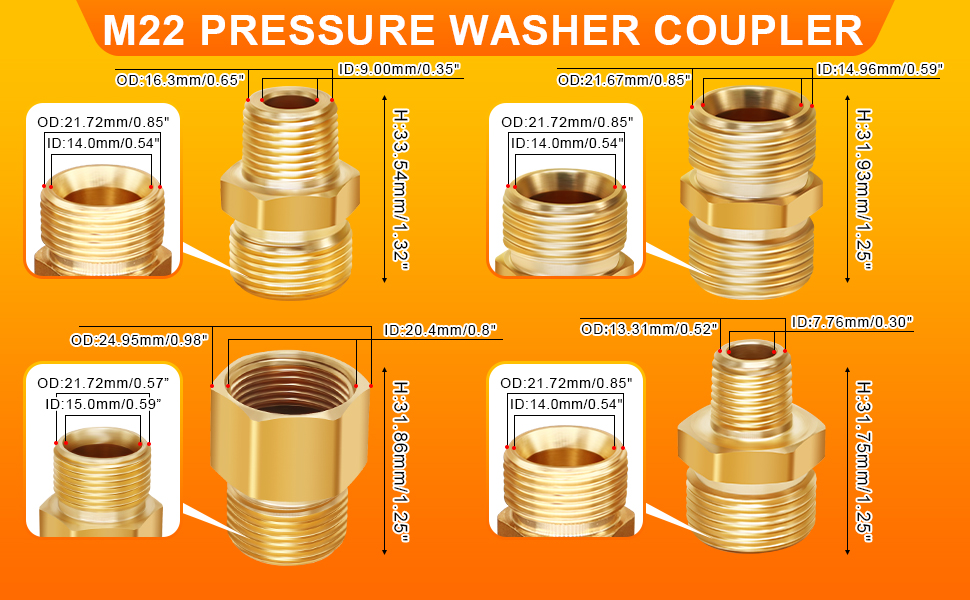 Amazon.com: Boltigen 2PCS M22 Pressure Washer Hose Adapter, M22-14 Male x M22-15 Male Power ...