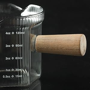 Amazon.com: Joeyan 4 oz Grey Double Spouts Measuring Triple Pitcher Milk Cup with Wood Handle ...