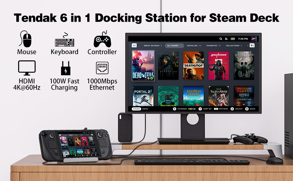 Docking Station für Steam Deck - Tendak Aluminium 6-in-1 Hub Steam Deck Dock Stand mit 4K@60Hz ...