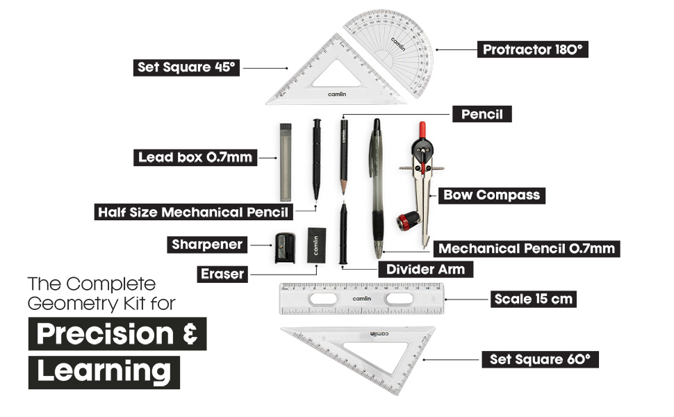 Camlin Scholar Pro Geometry Box - 12-Piece Set | Premium Geometry Box ...