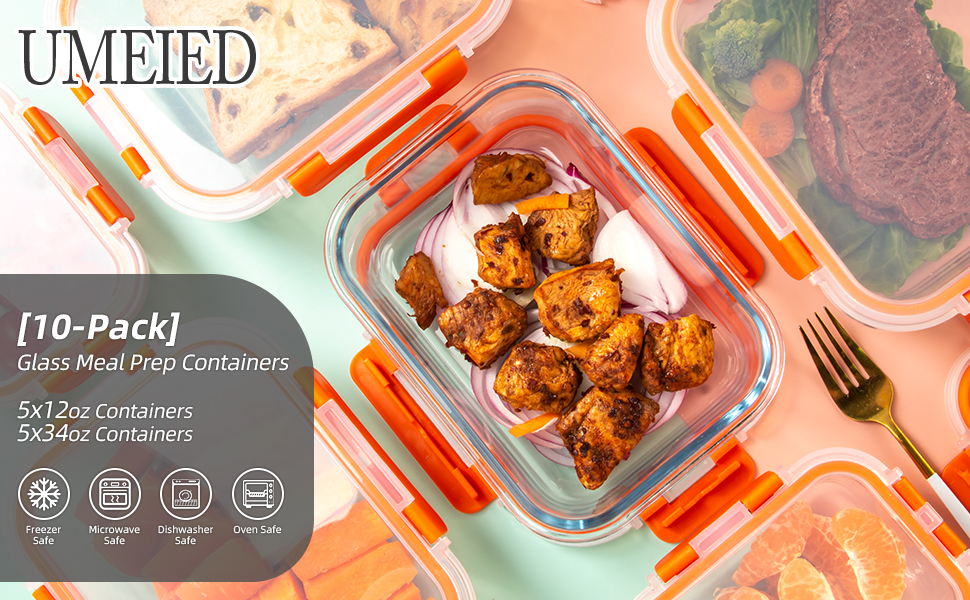 UMEIED - Juego de 10 recipientes de vidrio herméticos para ...