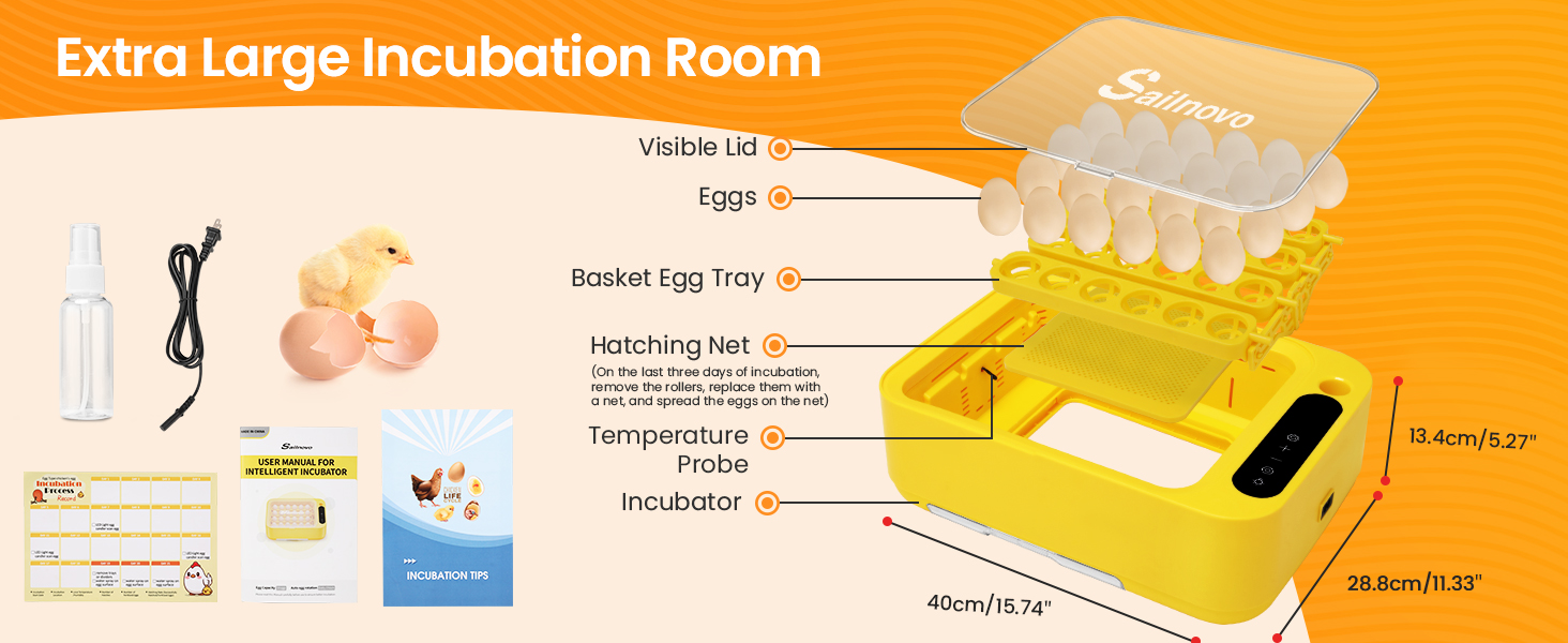 Amazon.com: Sailnovo Incubators for Hatching Eggs 24 Egg Incubator with Automatic Egg Turning ...