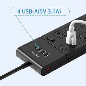 NVEESHOX Regleta Multicontacto, Multicontacto Pared Conector Multiple con 12 Tomas y 4 USB-A ...