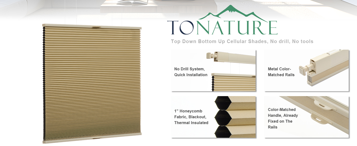 Amazon.com: Tonature No Tools No Drill Top Down Bottom Up Cellular Shades for Windows, 1 ...