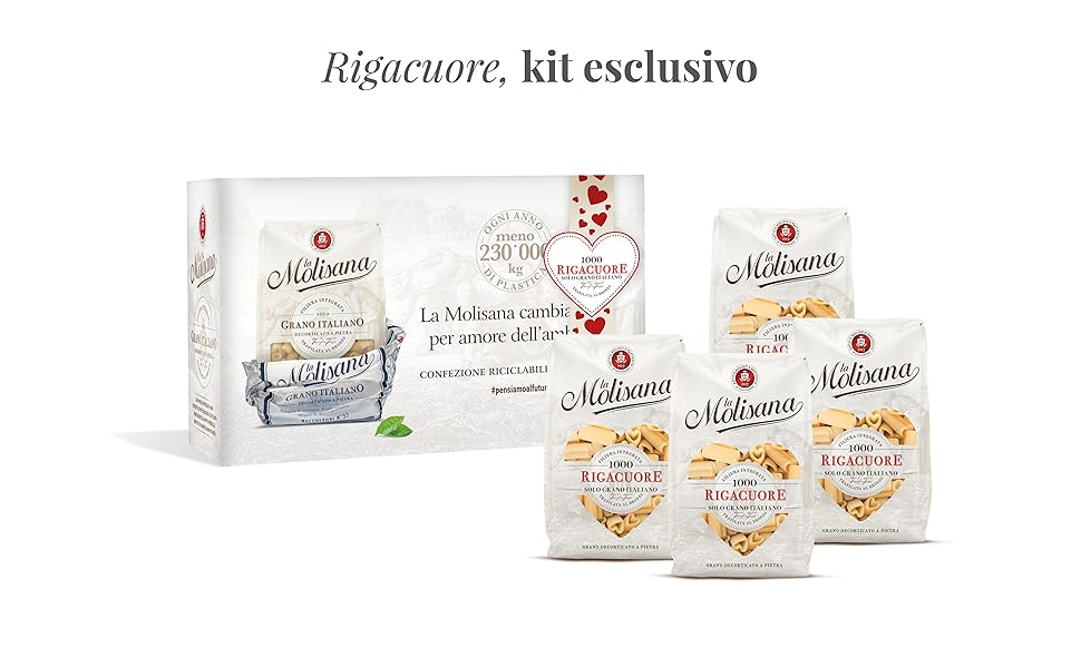La Molisana, Kit Rigacuore - Confezione con 4 Pacchi da 500g di Rigacuore N. 1000, Pasta da Solo ...