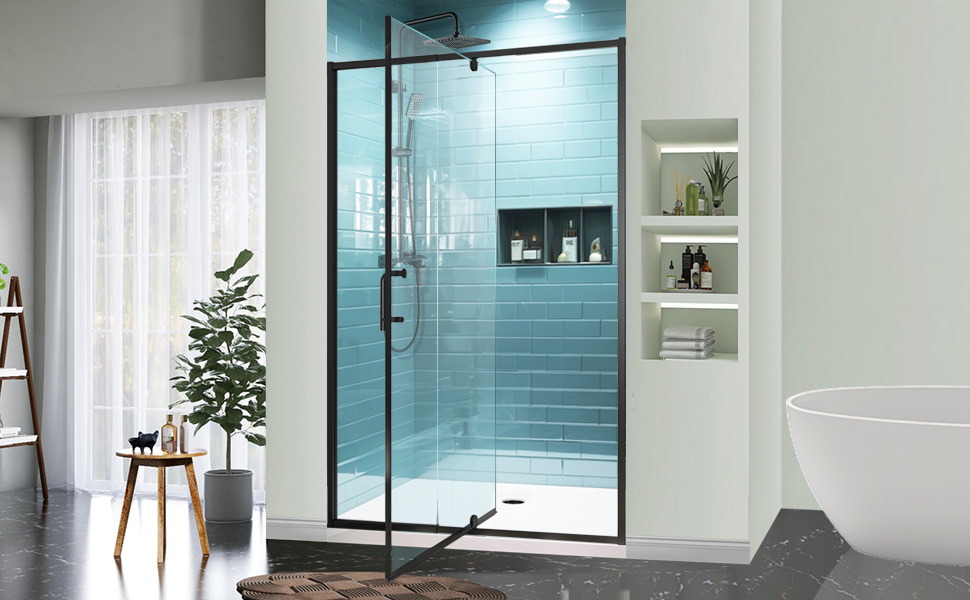 GroGro 44-48" W x 71" H Piovt Swing Glass Shower Door,Pivot Semi-Frameless Glass Shower Door ...