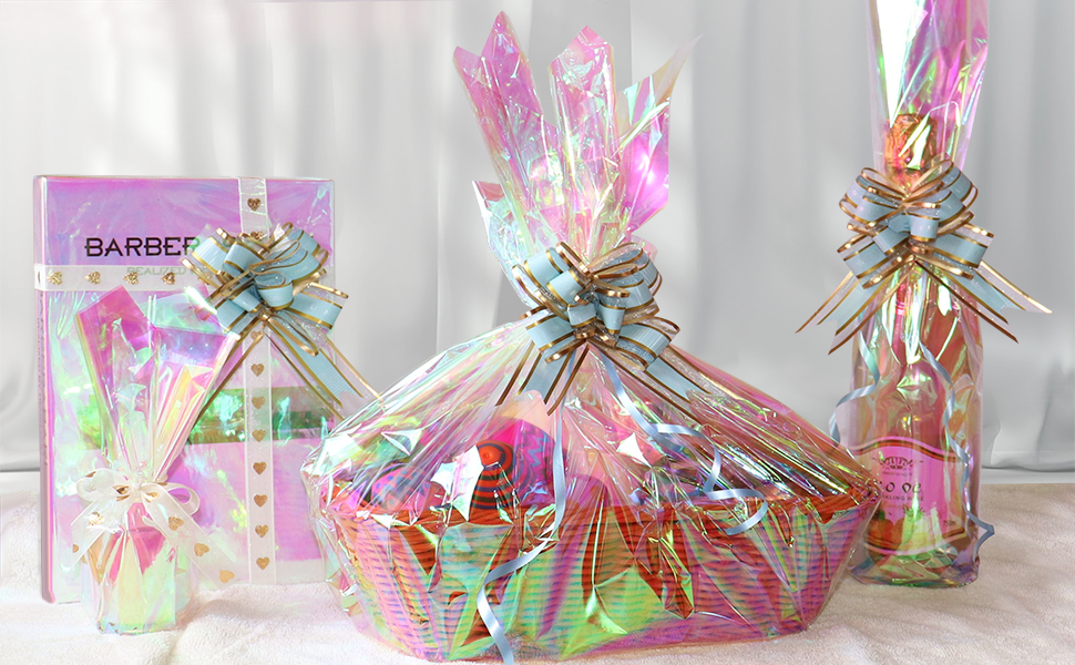 SYOGUA - Rollo de celofán rosa iridiscente (17 pulgadas de ancho x 66 pies de largo) colorido ...