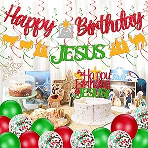 Amazon.com: 37 Pcs Happy Birthday Jesus Decorations Christmas Jesus ...