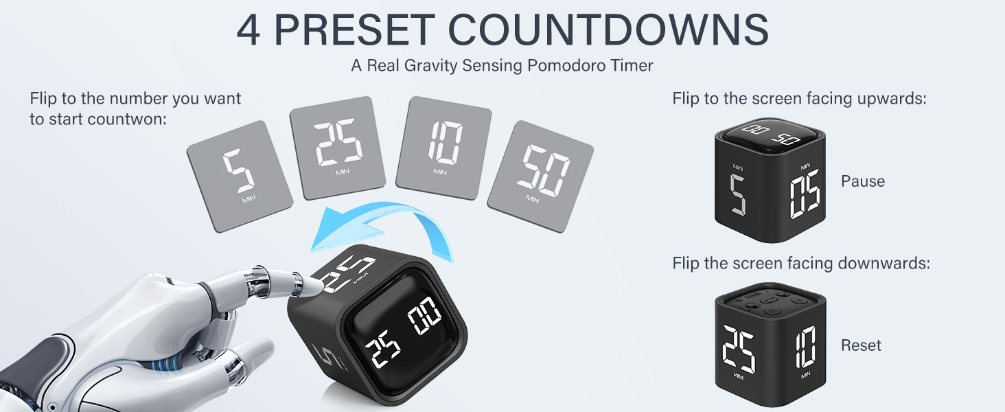 Rotating Pomodoro Timer 5 25 10 50 Minutes Preset Desk Productivity Timer W