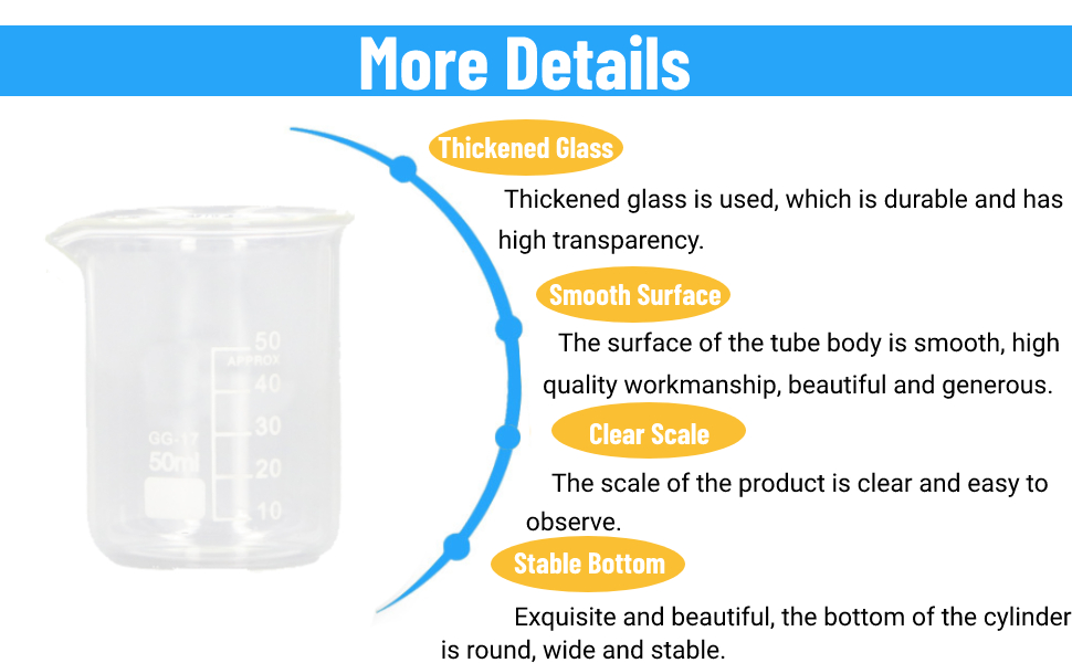 10 Piezas Vaso de Precipitado 50ml, Vasos de Precipitados de Vidrio de Laboratorio, Vaso de ...