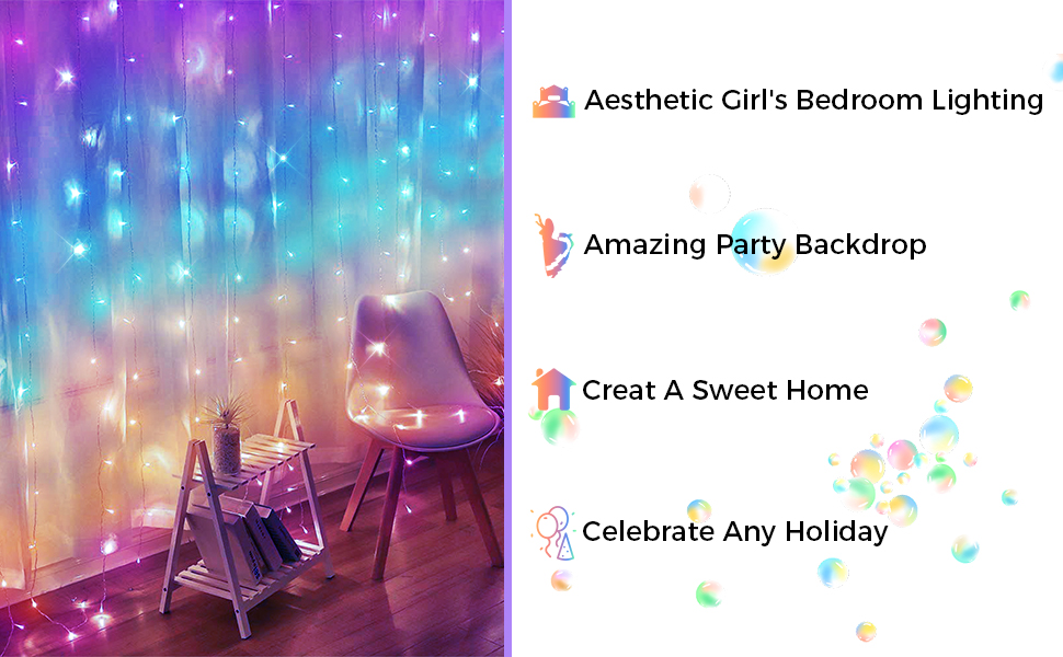 Amazon.com: suddus Curtain Lights for Bedroom, 192 Led 8.3ft x 5.25ft ...