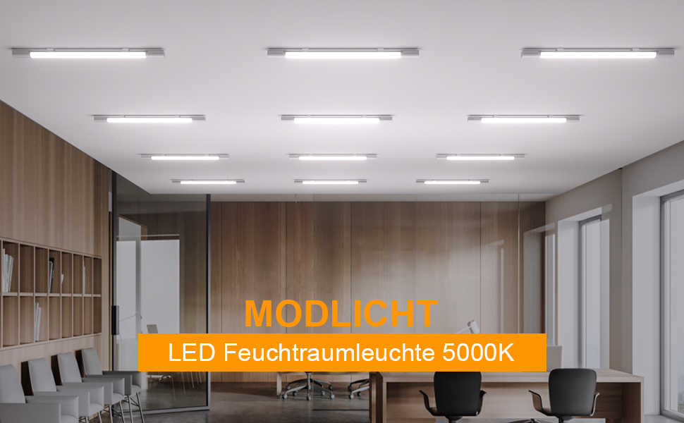Modlicht LED Feuchtraumleuchte 120CM mit 36W 5000k Kaltlweiß 3960Lumen, Ultraslim Deckenleuchte ...