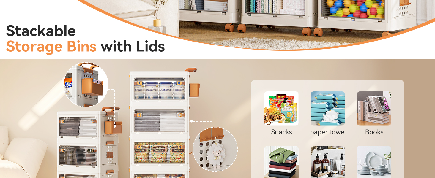 SPIEEK 56 QT Stackable Storage Bins With Lids and Wall Hanging Box ...