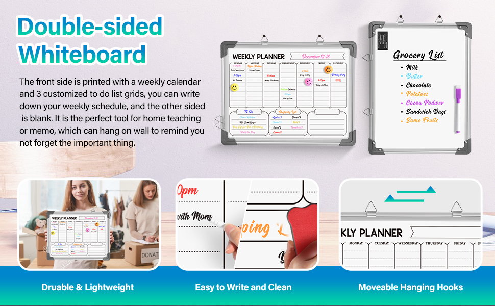 Dry Erase Weekly Calendar Whiteboard for Wall, 16" x 12" Magnetic White ...
