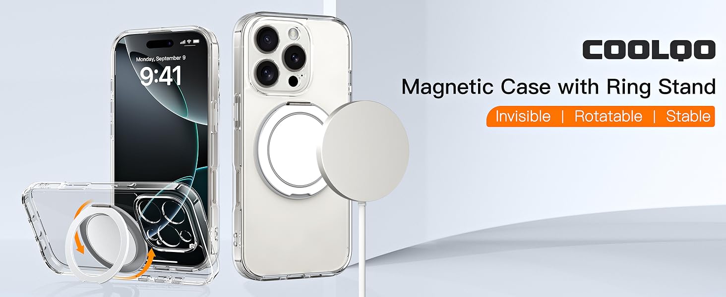Amazon.com: COOLQO Magnetic for iPhone 16 Pro Case, [Compatible with MagSafe] with 360 Rotatable ...