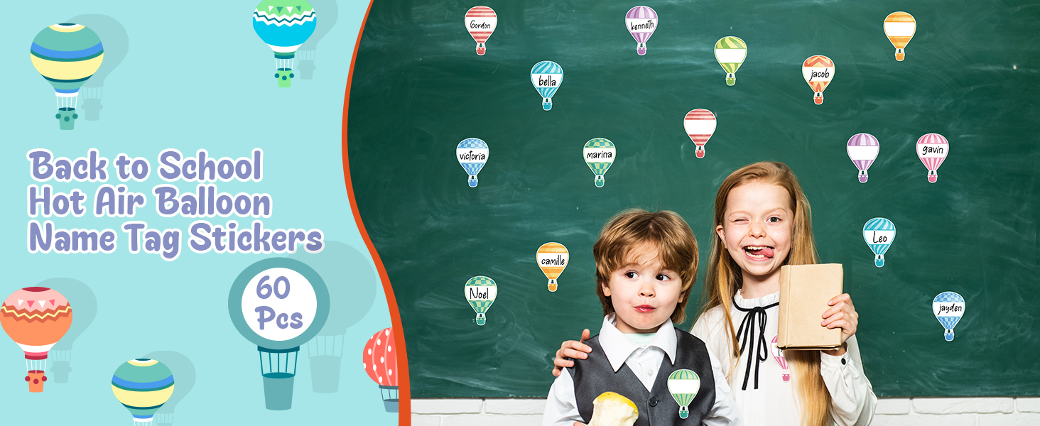 Amazon.com : CPicdn Hot Air Balloon Name Tag Stickers - Back to School ...