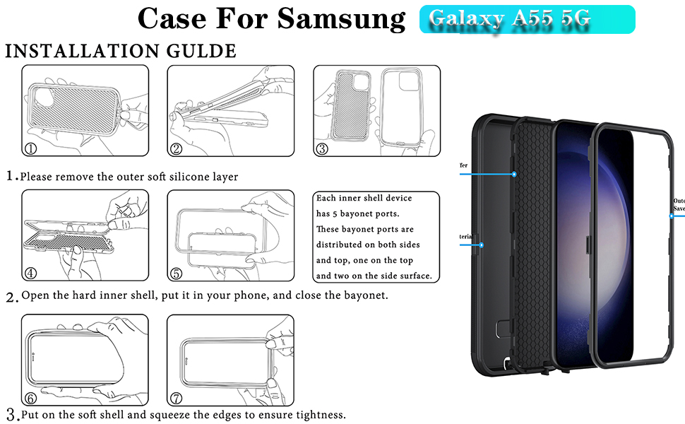 Amazon.com: Qinmay Phone Case for Samsung Galaxy A55 5G Case with HD Screen Protector, Heavy ...