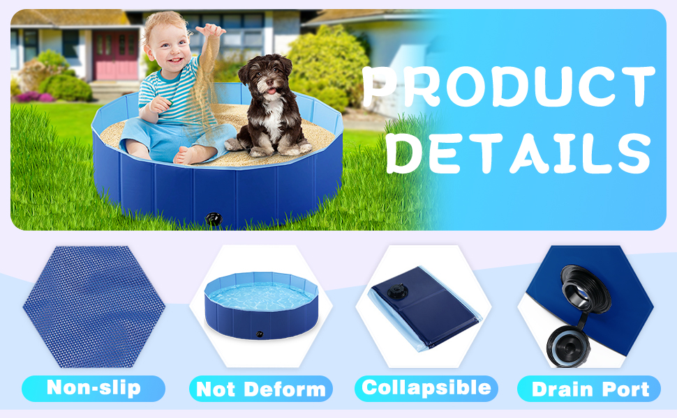 Amazon.com: StarOcean Foldable Dog Pool, Kiddie Pool Hard Plastic Pool for Kids, Pools for Large ...