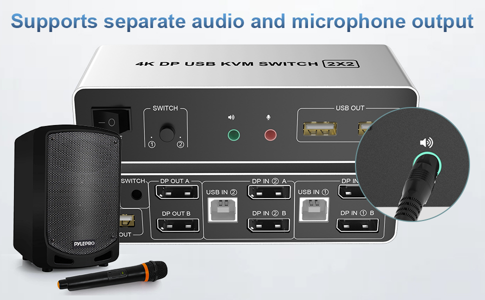 DisplayPort KVM Switch Dual Monitors for 2 Computers, 4K@60Hz Extended ...