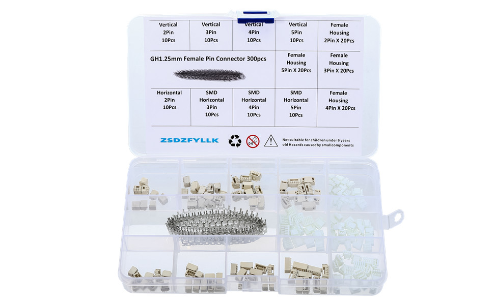 Amazon.com: GH1.25 Connectors Kit Vertical/Horizontal SMD Socket and Crimp Terminal Compatible ...