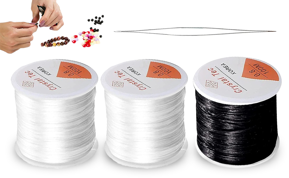 MOSNOW 3 Rolls Crystal String Stretch Line - 100m Elastic Cord for Bracelets, 0.8mm 1mm Beaded ...