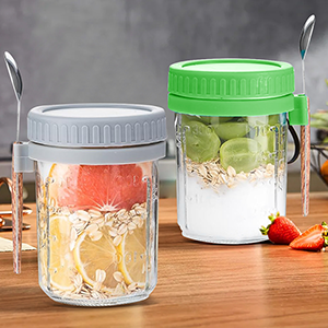 4 Pack Overnight Oats Jar Overnight Oats Containers with Lids and Spoons,Reusable Mason Jars for ...