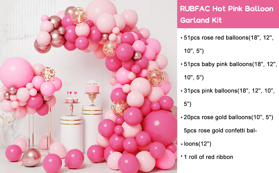 Amazon.com: RUBFAC 158pcs Pink Balloons Arch Garland Kit, Hot Pink Rose Gold Metallic Balloons ...