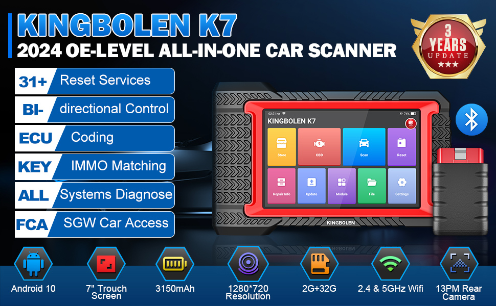 KINGBOLEN K7 Obd2 Diagnosegerät für Alle Fahrzeuge,Bi-Direktionale Auto Diagnosegerät mit 3 ...