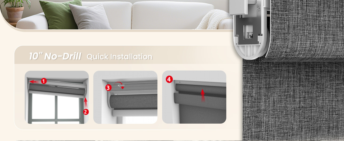Amazon.com: Grandekor No Drill No Tools Blackout Roller Shades for Windows, Hemp-Charcoal Gray ...