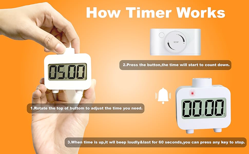 Amazon.com: J-Artdope Kitchen Visual Digital Timer, Rotating Mute Timer for Kids and Adults ...