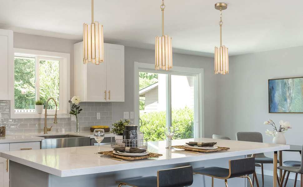 Optimant Lighting Gold Pendant Lighting, Modern Glass Cylinder Hanging ...